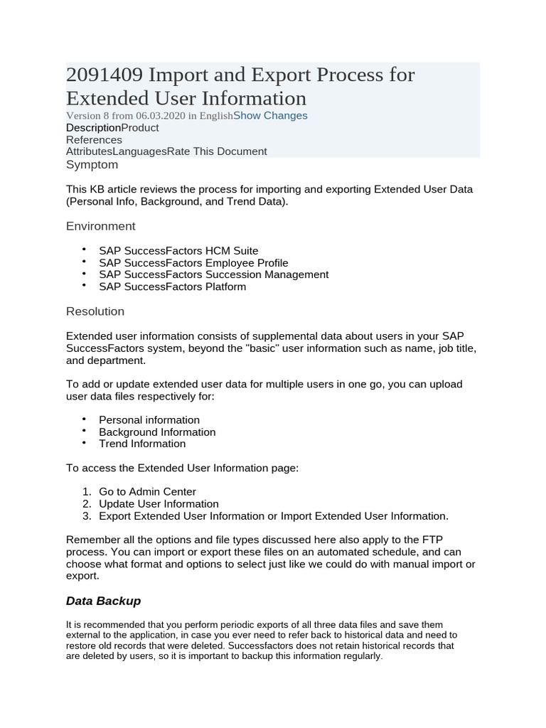 Import and Export Process For Extended User Information | PDF | Computer File | Comma Separated ...