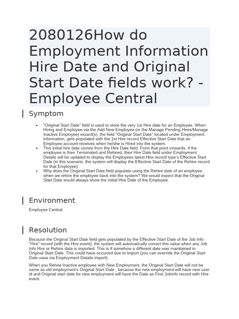 Hire Date vs. Original Start Date Explained | PDF | Employment | Computing