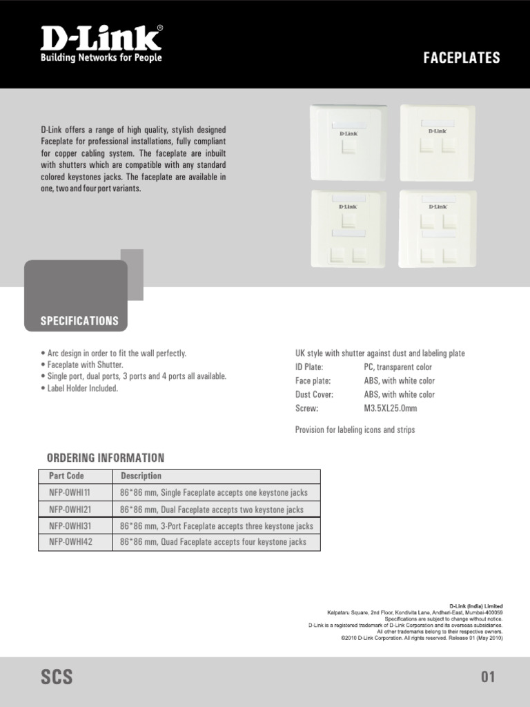 D-Link Single Faceplate Options | PDF