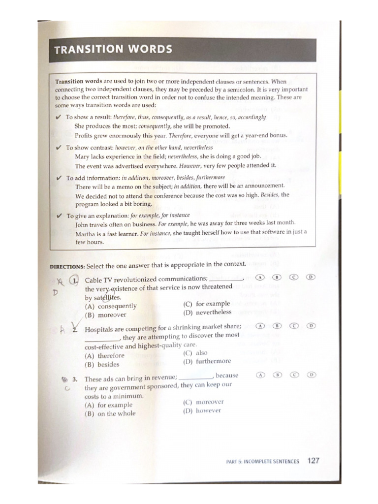 142 Advanced - TRANSITION WORDS | PDF