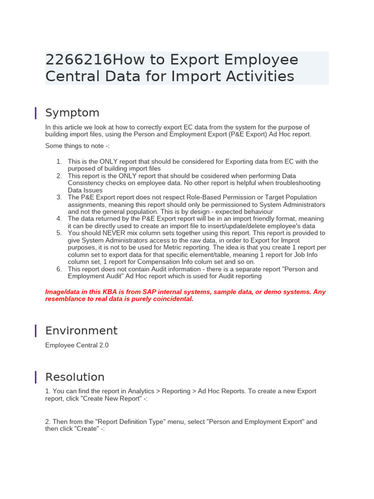 2266216how To Export Employee Central Data For Import Activities | PDF | Comma Separated Values ...