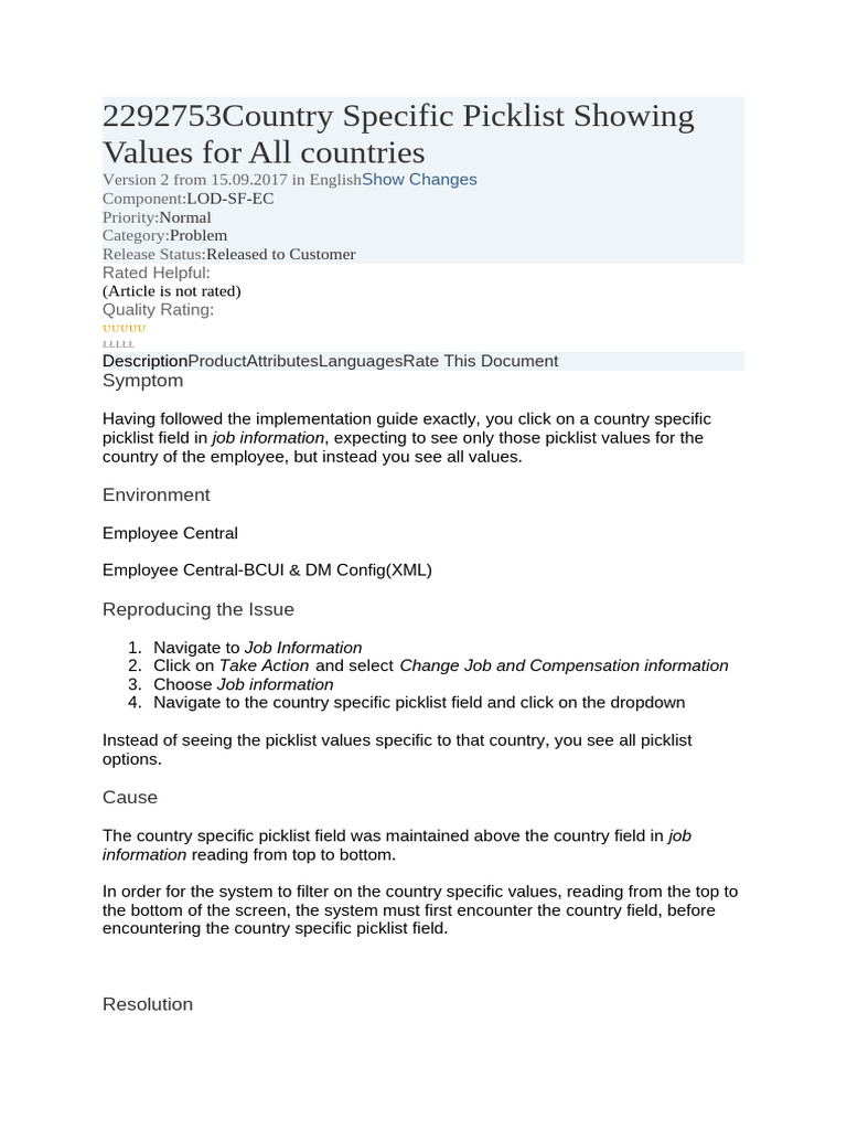 2292753country Specific Picklist Showing Values For All Countries | PDF