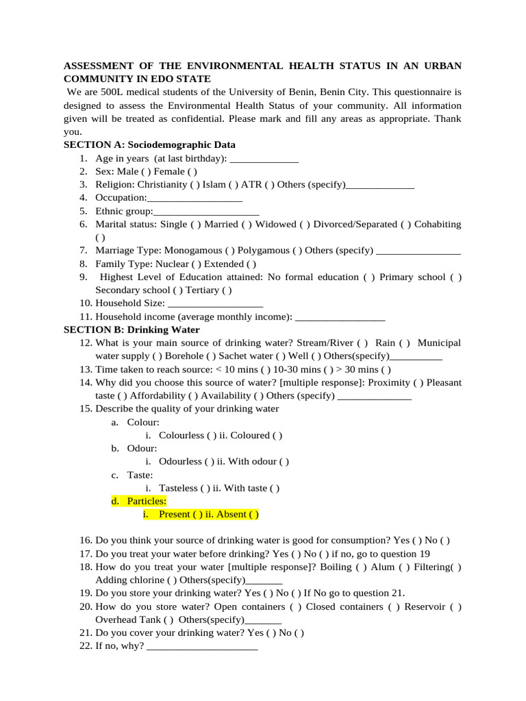 Urban Environmental Health Assessment | PDF | Water