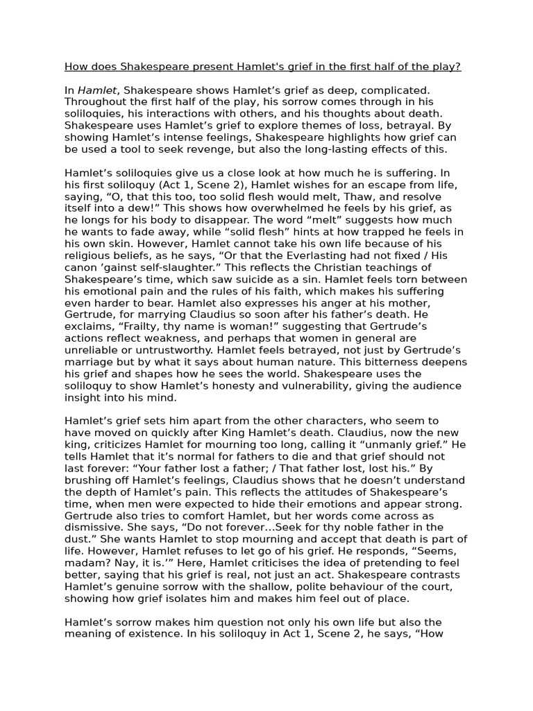 How Does Shakespeare Present Hamlet | PDF | Hamlet | Grief