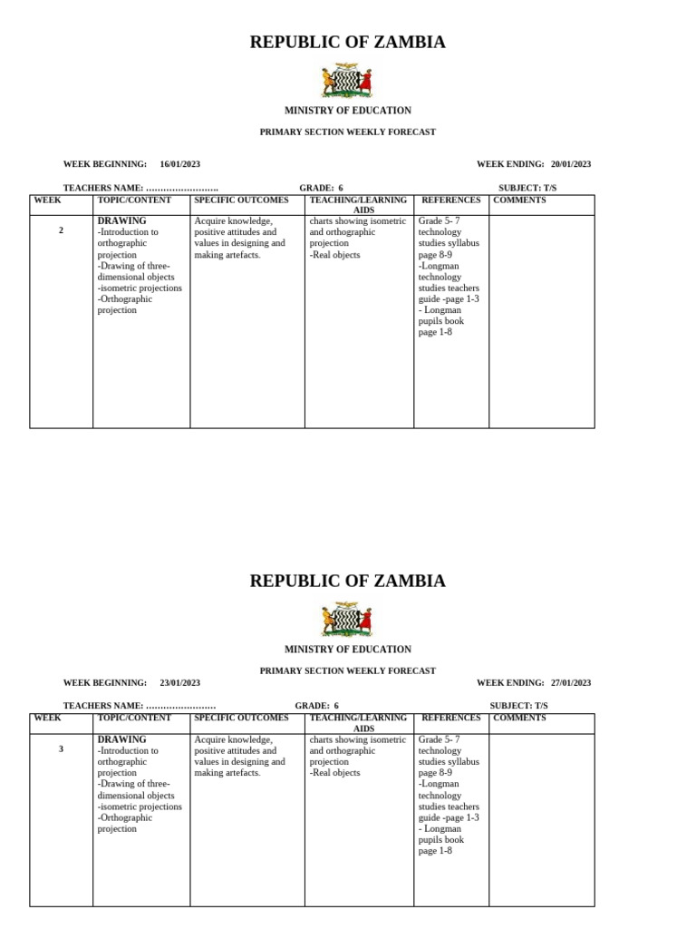 G6 Weekly Forecast-Technology Studies and Maths | PDF | Teachers ...
