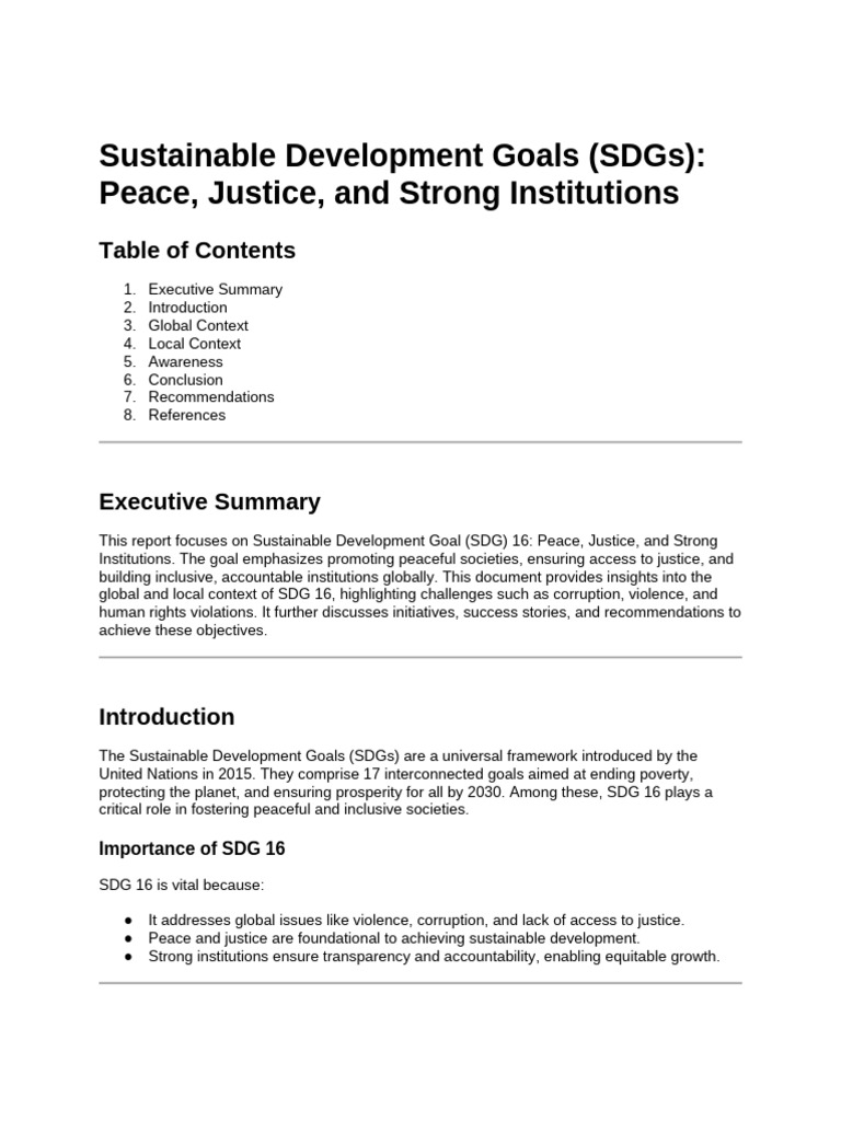 SDG 16: Peace, Justice, and Institutions | PDF | Sustainable ...