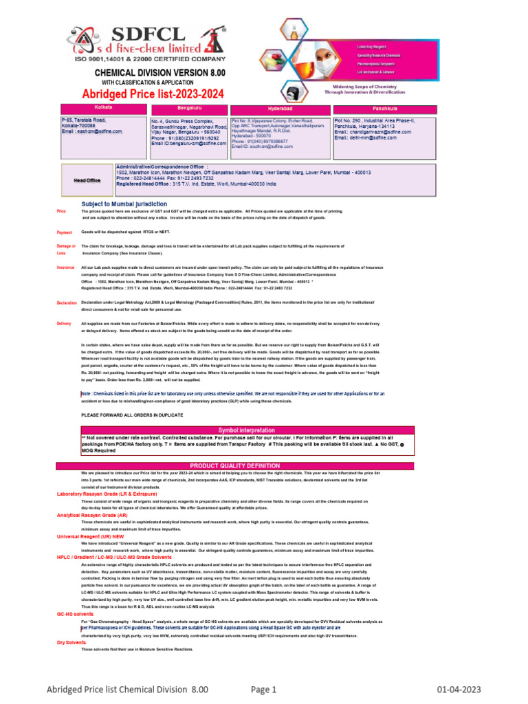 Abridged Chemical Price List 2023-24 | PDF | High Performance Liquid ...