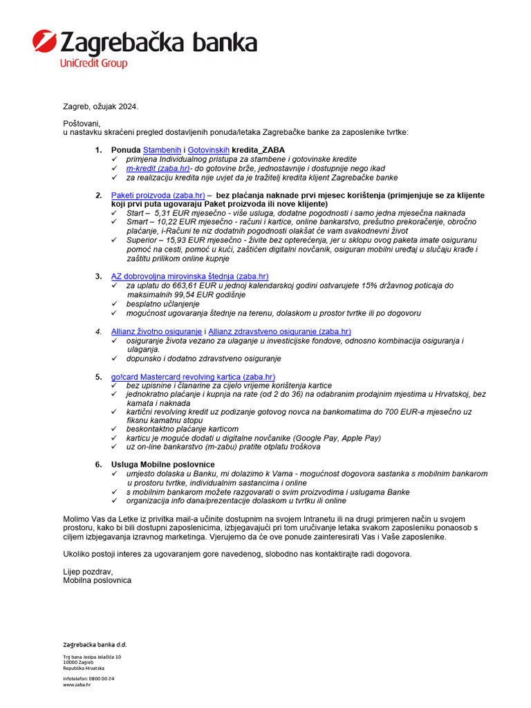 ZABA Skraćena Verzija Svih Ponuda | PDF
