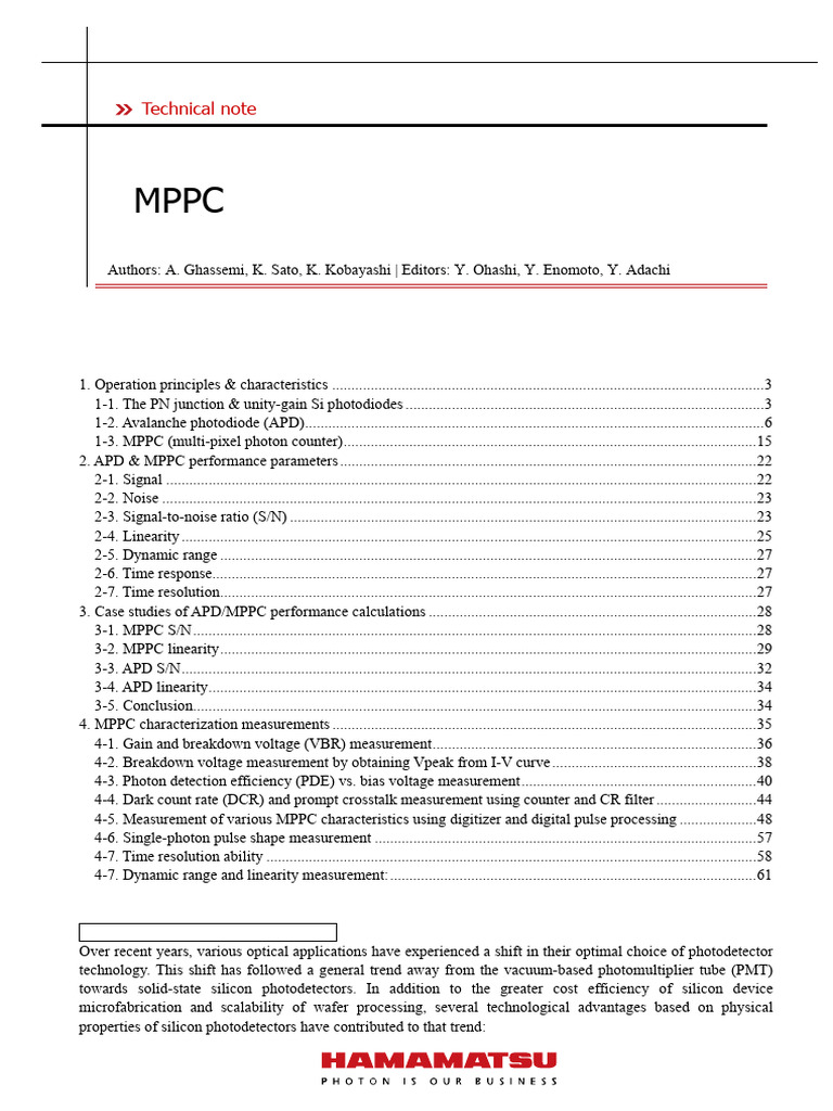 Hamamatsu MPPC Tech Note_1stEd (1) | PDF | Doping (Semiconductor) | P–N Junction
