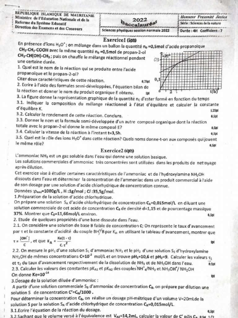 Physique Bac D 2022 | PDF