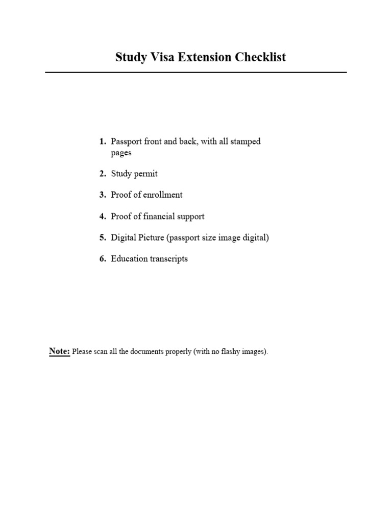 Study Visa Extension Checklist | PDF