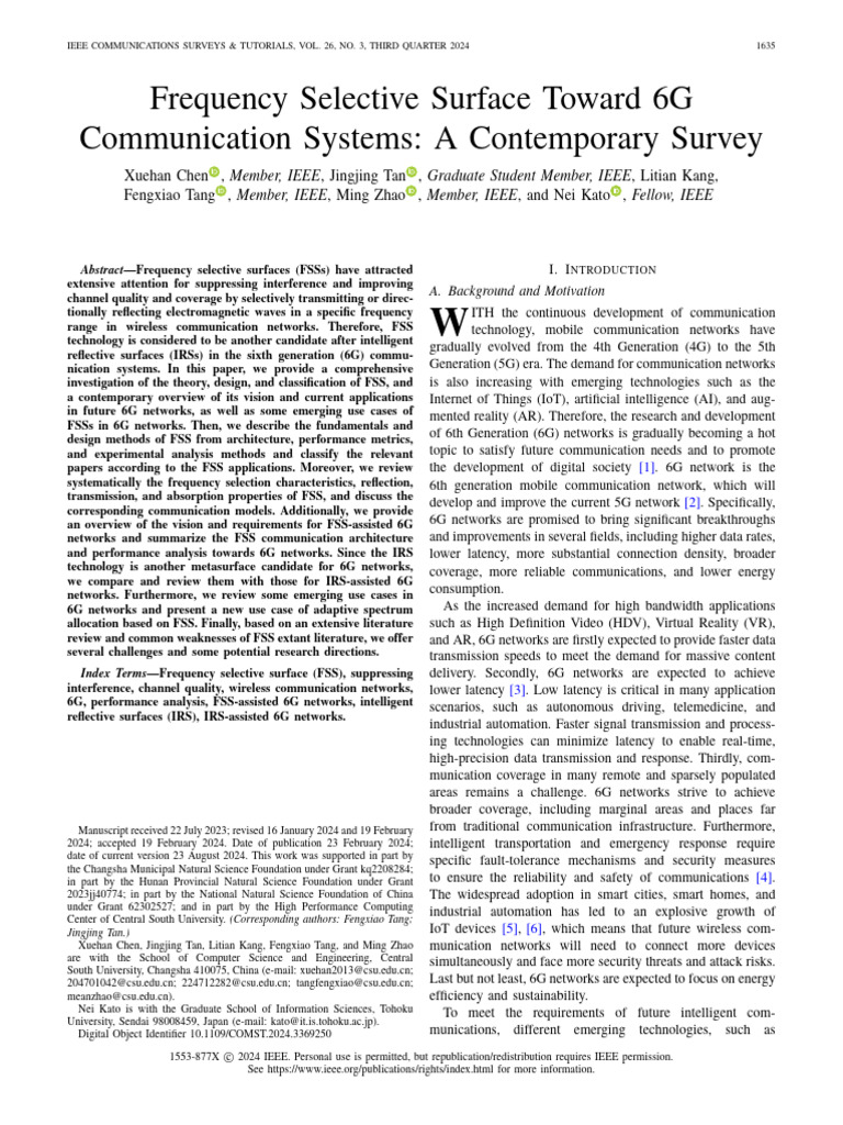 Frequency Selective Surface Toward 6G Communication Systems: A Contemporary Survey | PDF | Waves ...