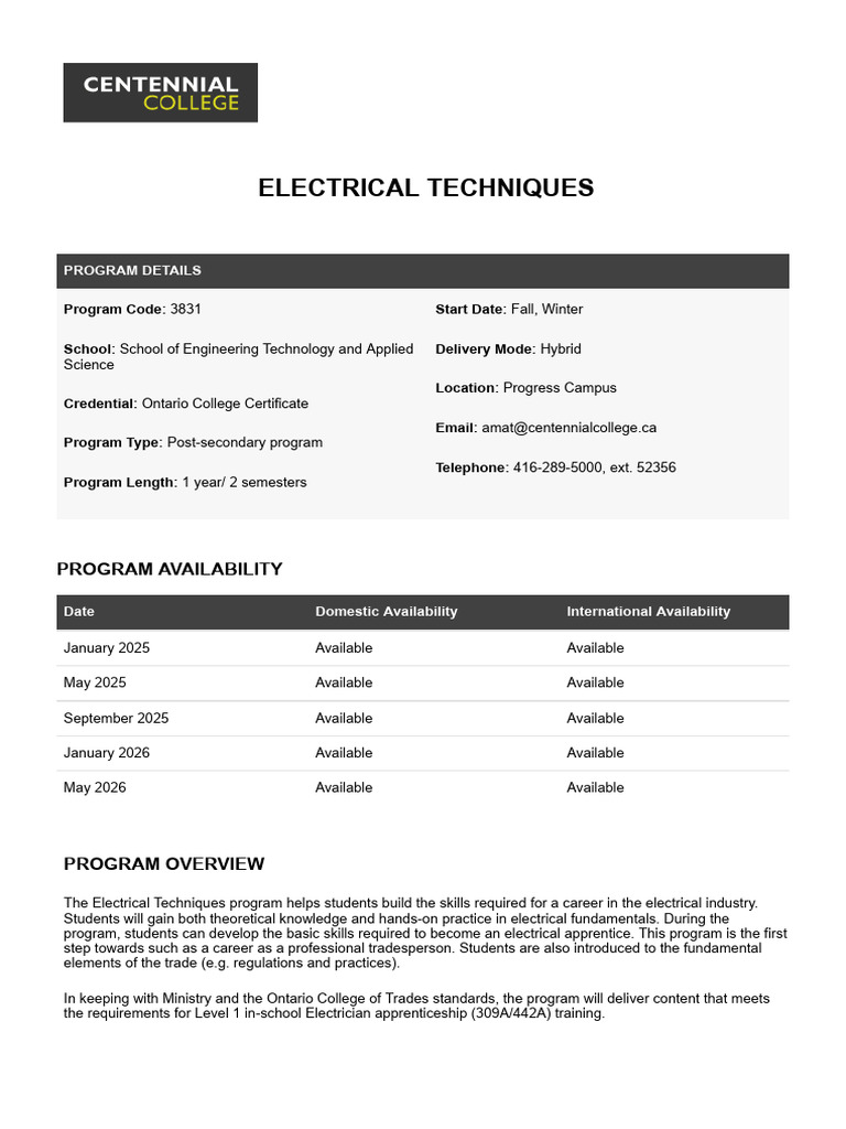 Electrical Techniques - Centennial College | PDF | Troubleshooting | University And College ...