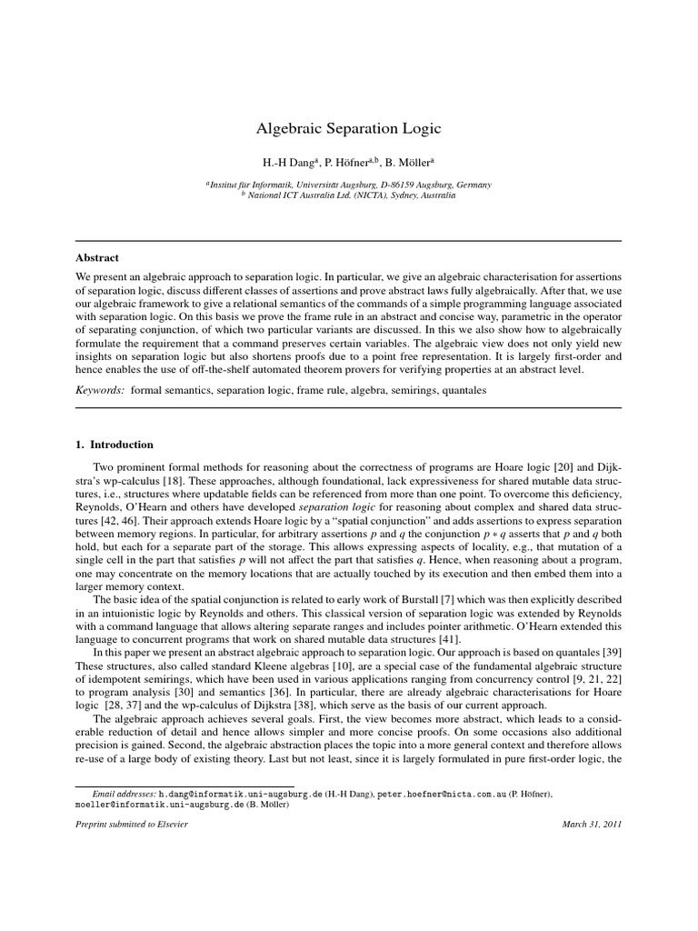 Algebraic Separation Logic | PDF | Boolean Algebra | Teaching Mathematics