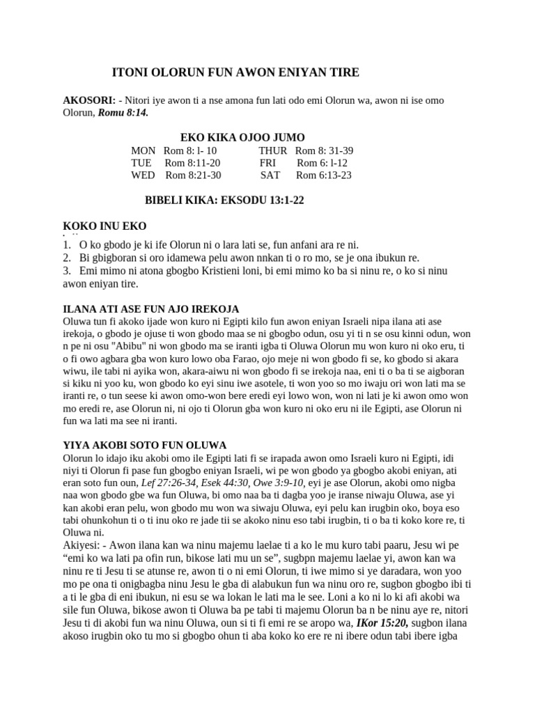 Itoni Olorun Fun Awon Eniyan Tire | PDF