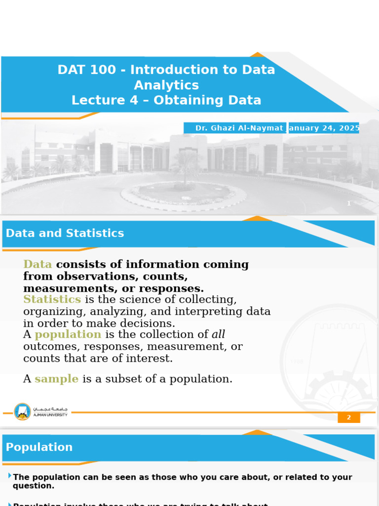 DAT100 Int Data Ana Lec4 Obtaining Data | PDF | Sampling (Statistics ...