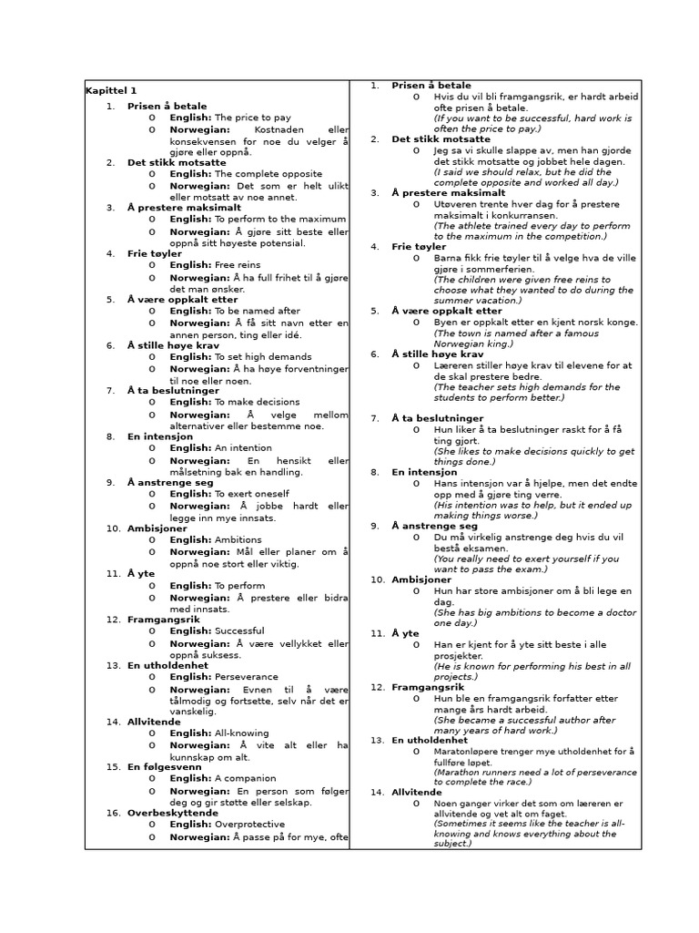 Kapittel 1 Ordliste God I Norsk3 | PDF