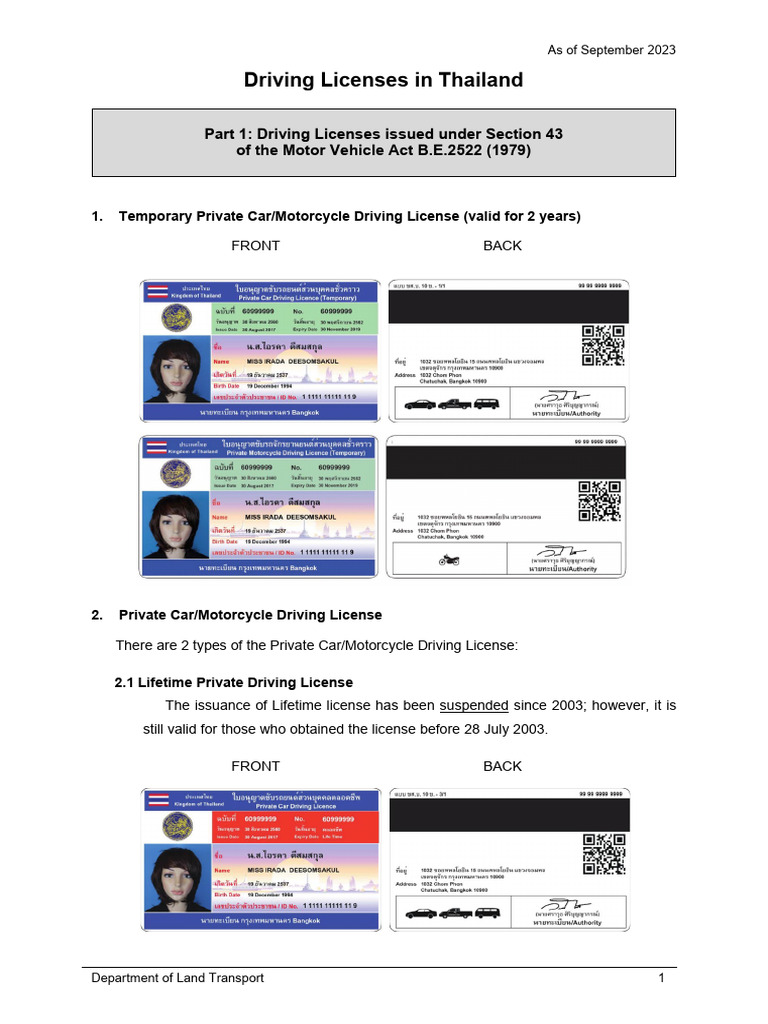 Thailand Driving License As of September 2023 | PDF | Driver's License ...
