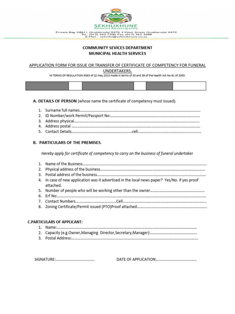 Application For Funeral Undertakers | PDF