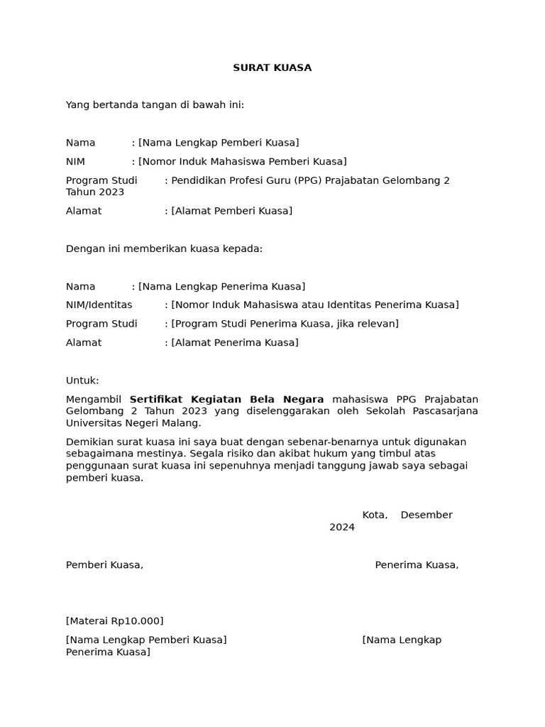 Contoh Surat Kuasa | PDF