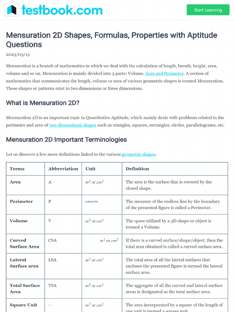 Maths Mensuration 2d 60058570 | PDF