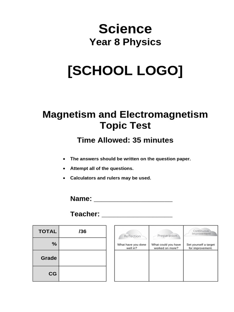 8d. Magnets and Electromagnetism Test | PDF | Inductor | Magnet