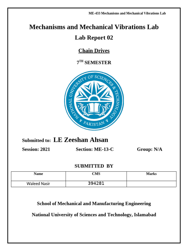 Vibrations Lab 2 - WaleedNasir | PDF | Belt (Mechanical) | Gear