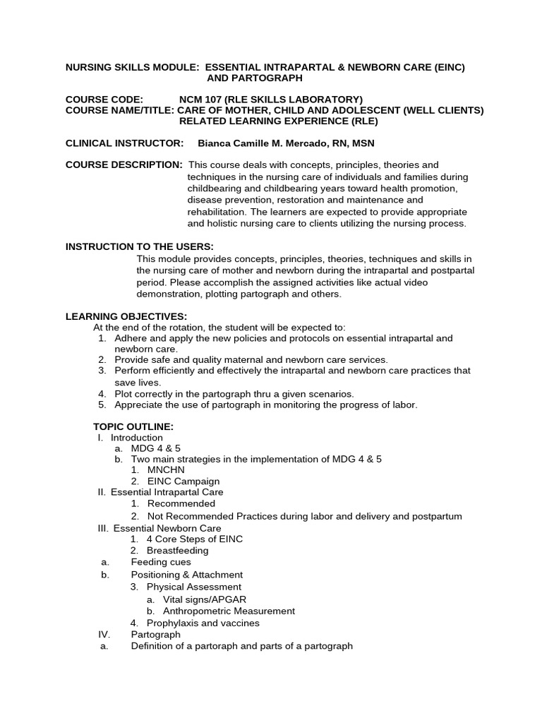 Einc Module | PDF | Childbirth | Maternal Health