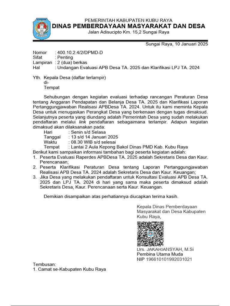 Undangan Evaluasi APB Desa 2025 | PDF
