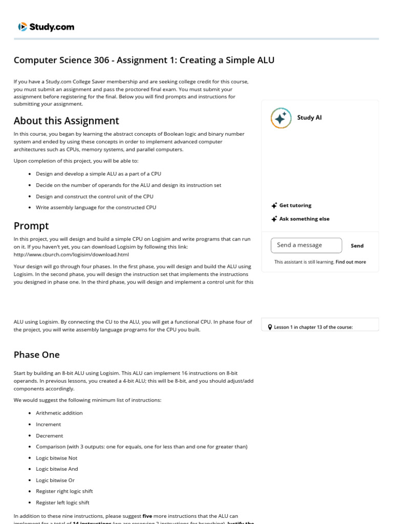 Computer Science 306 - Assignment 1 - Creating A Simple ALU-1 | PDF | Central Processing Unit ...