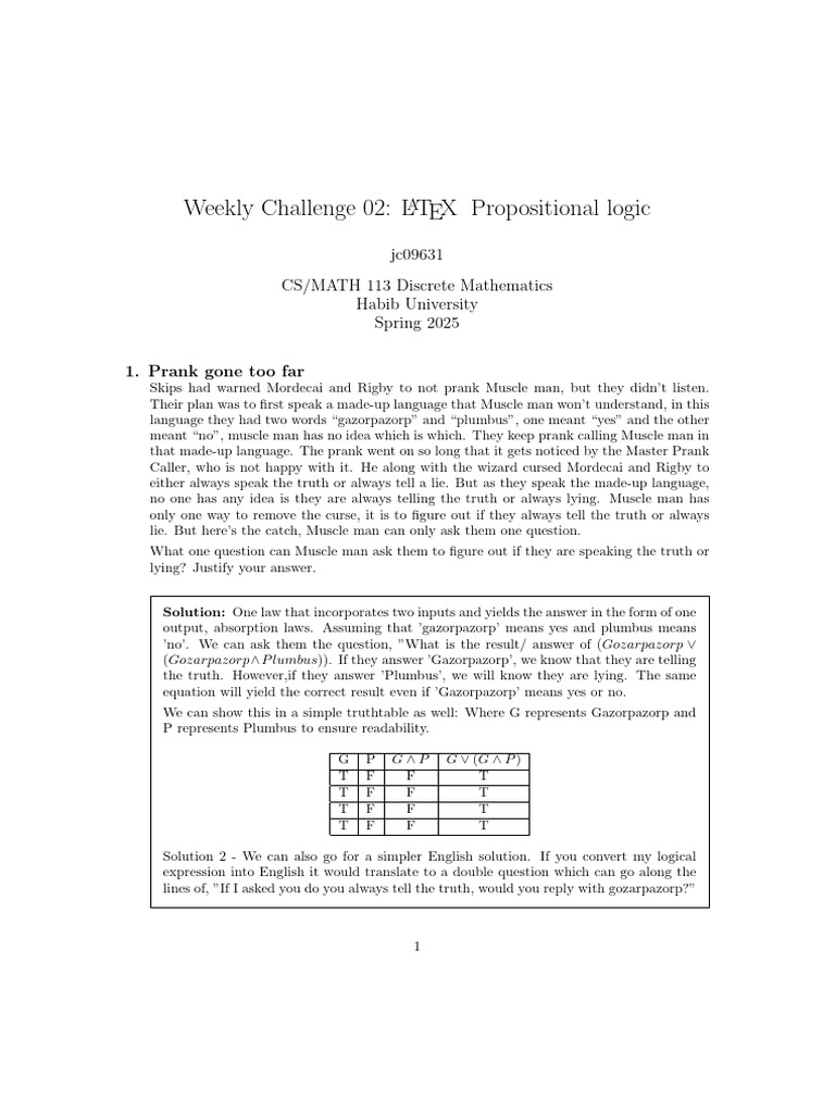 Discrete Maths Worksheet 2 | PDF | Truth | Mathematics