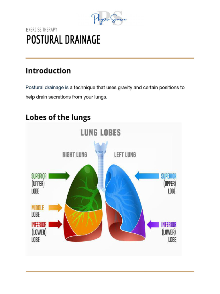 Exercise Therapy Postural Drainage | PDF | Thorax | Respiratory Tract