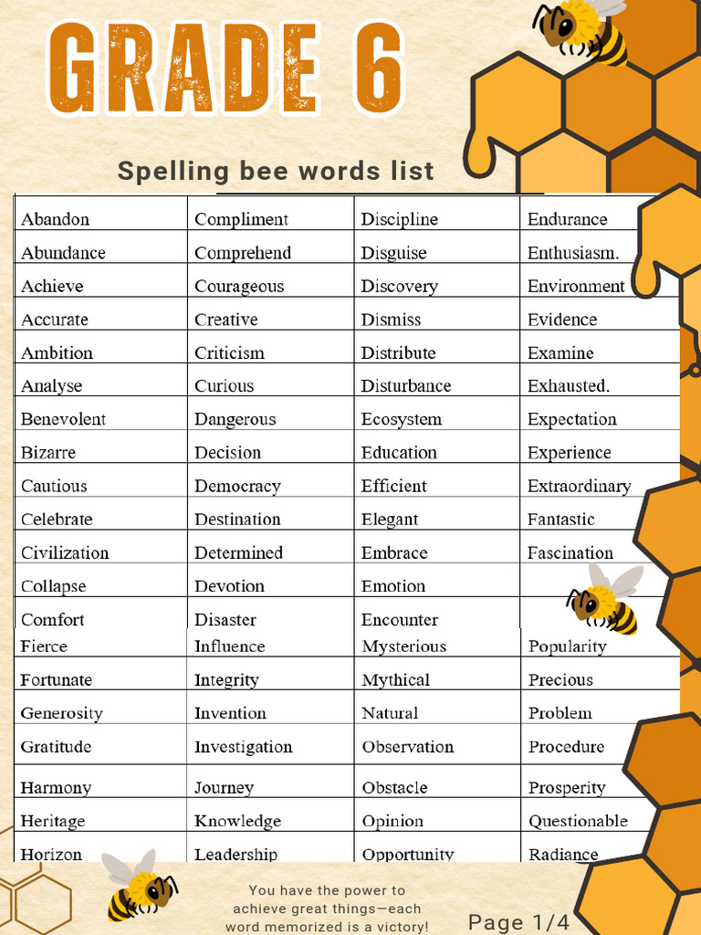 Grade 6 Spelling Bee Pdf