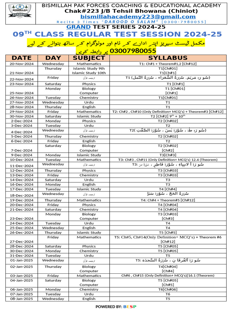 20 NOV 9TH +10TH Regular Annual Grand Test Series (2024-25) by ...