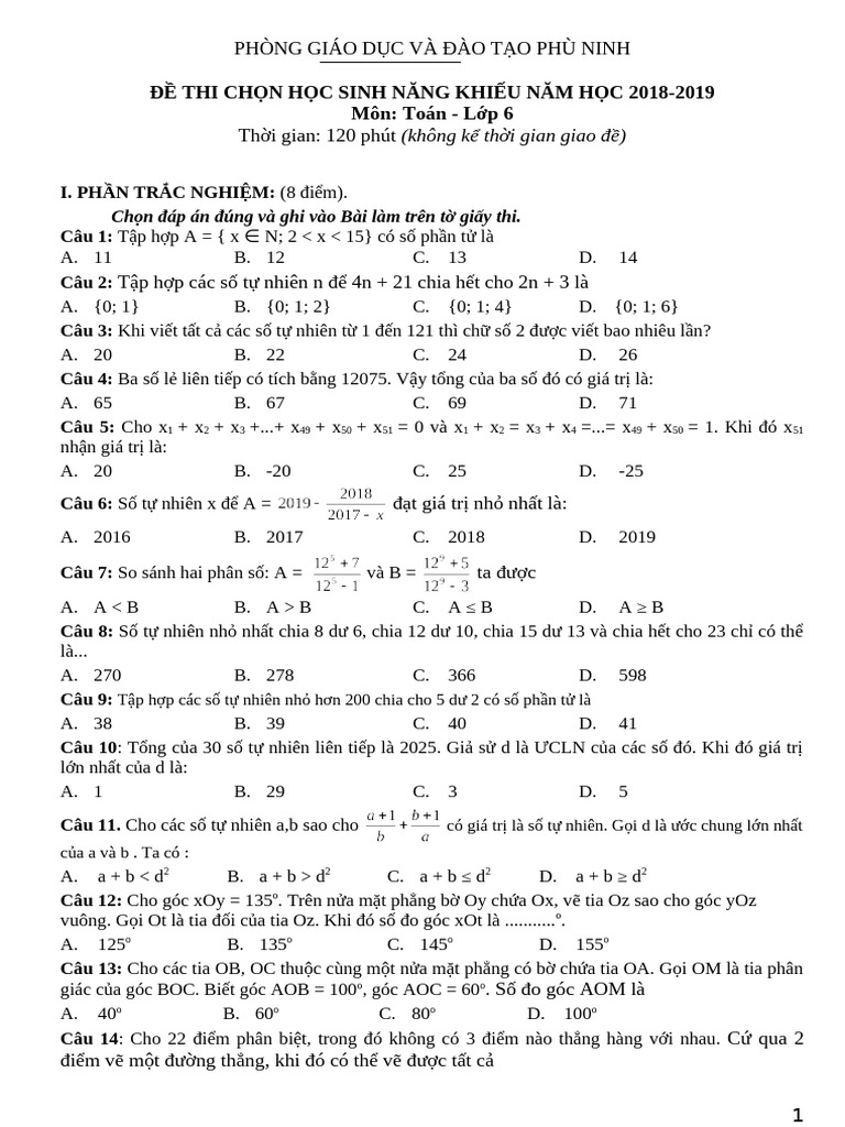 6.7.De thi HSNK Toan 6PHÙ NINH GV CHO VỀ NHÀ | PDF