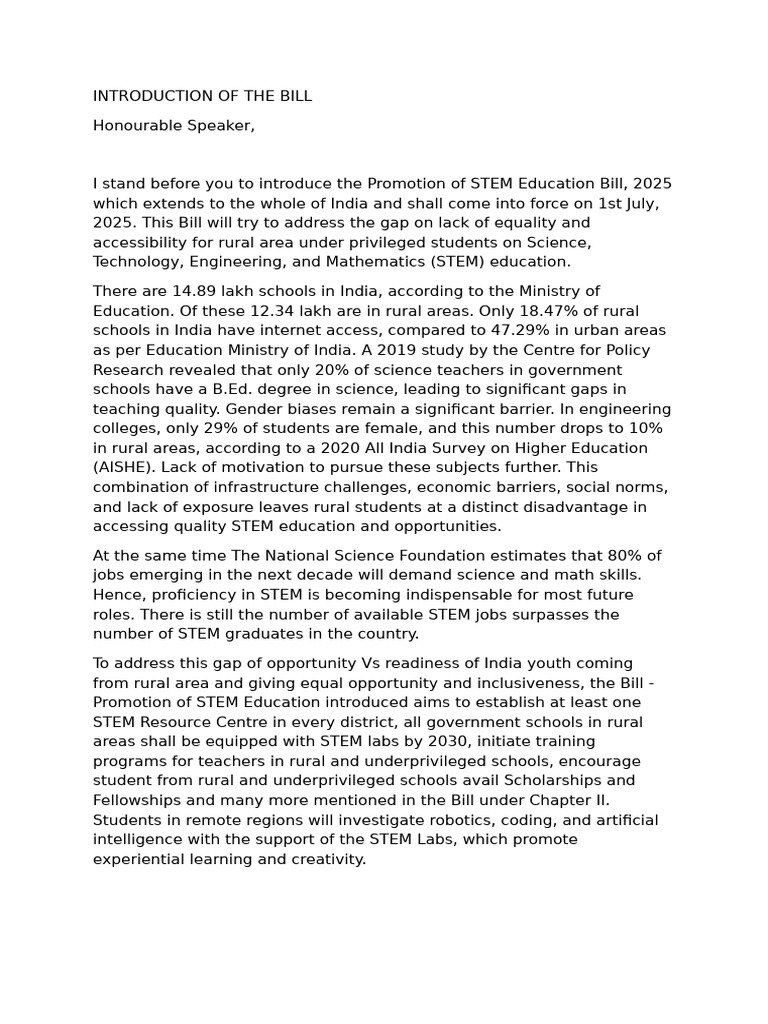Promotion of STEM Education Bill 2025 | PDF | Science, Technology ...