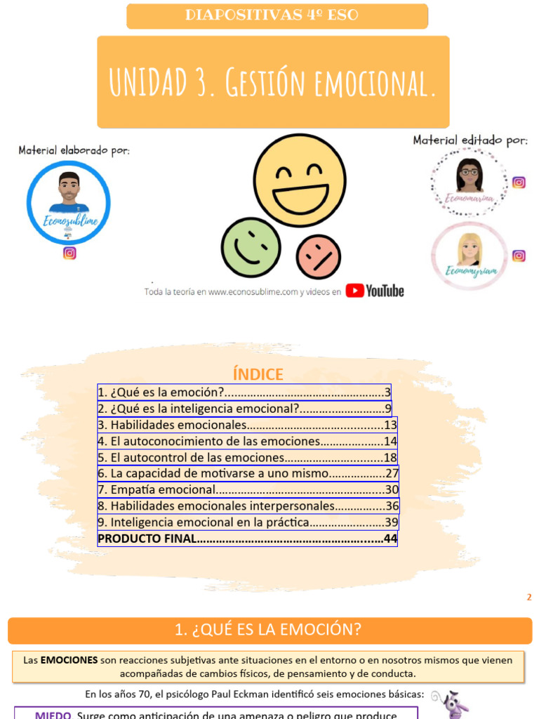 Ud 3. Gestión Emocional | PDF | Las emociones | Inteligencia emocional