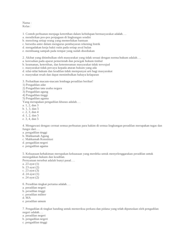 Soal PKN Kelas 11 | PDF