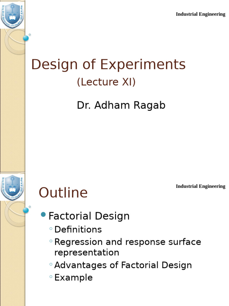 DOE_Lecture 11-Factorial Design | PDF | Regression Analysis | Applied Statistics