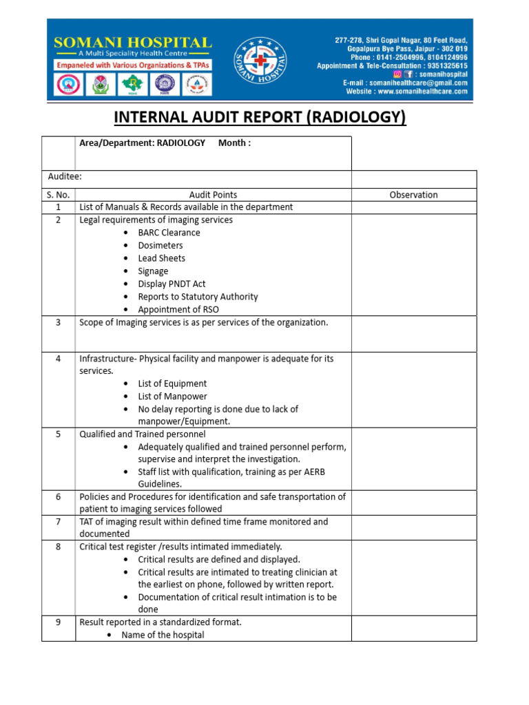 Radiology Internal Audit Overview | PDF | Radiation Protection ...