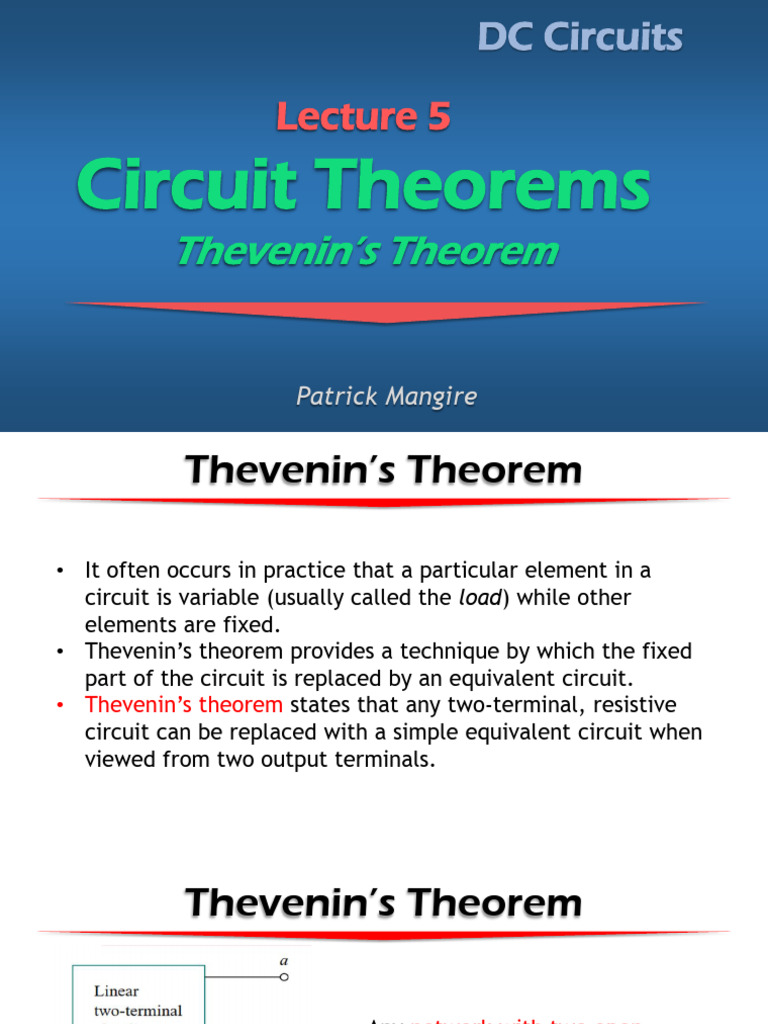 Lecture 5 Thevenin's Theorem | PDF | Electrical Network | Analog Circuits