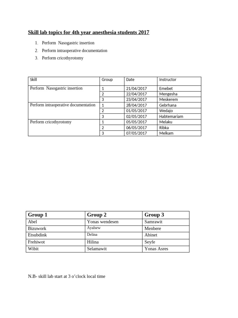 # Skillab Schedule for 4th Year 1 St Semister (2) | PDF