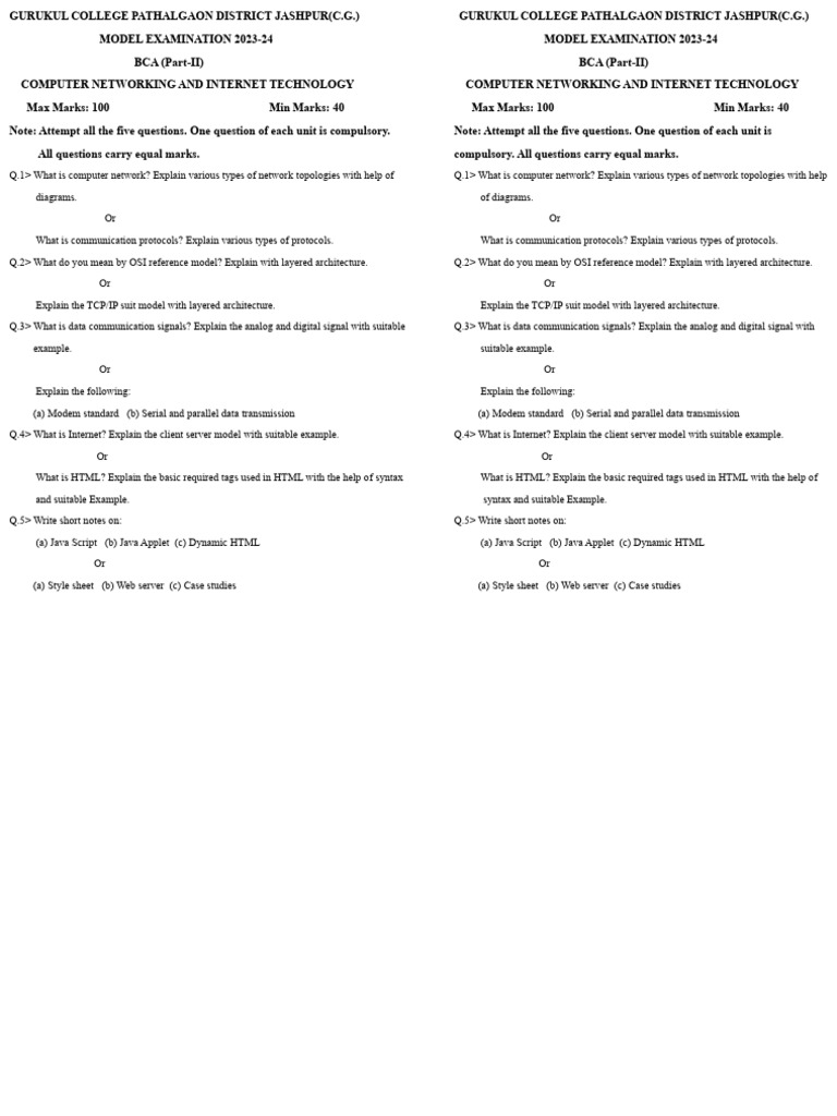 Bca II(Networking) | PDF | Computer Network | Internet Protocol Suite