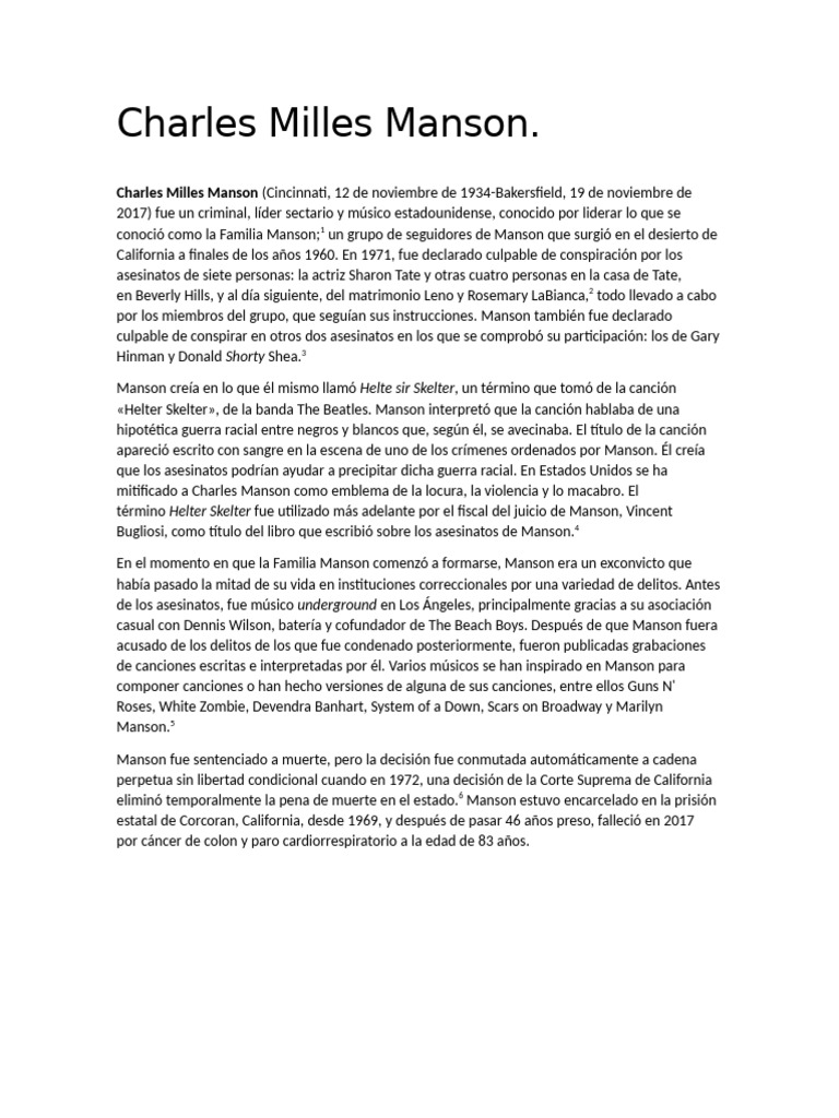 Charles Manson: Crimen y Culto | PDF | Charles Manson | Crímenes