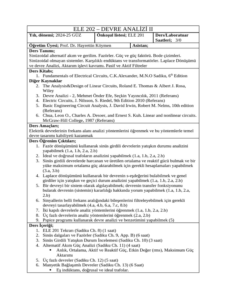 ELE202-künye 2025bahar | PDF