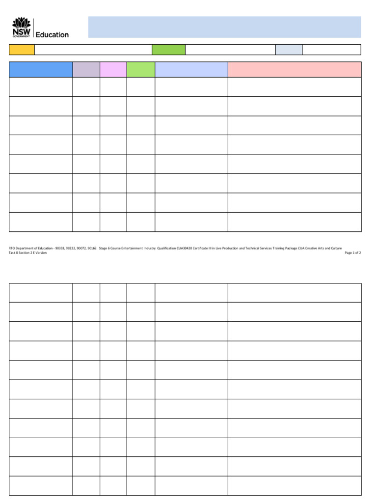Task 8 Section 2 Part E - Form 9 - Audio Patch Sheet | PDF