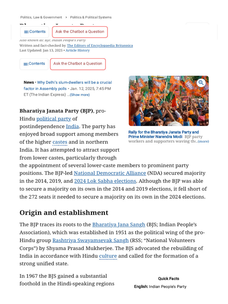 Bharatiya Janata Party (BJP) - History, Ideology, Election Performance, & Beliefs - Britannica ...