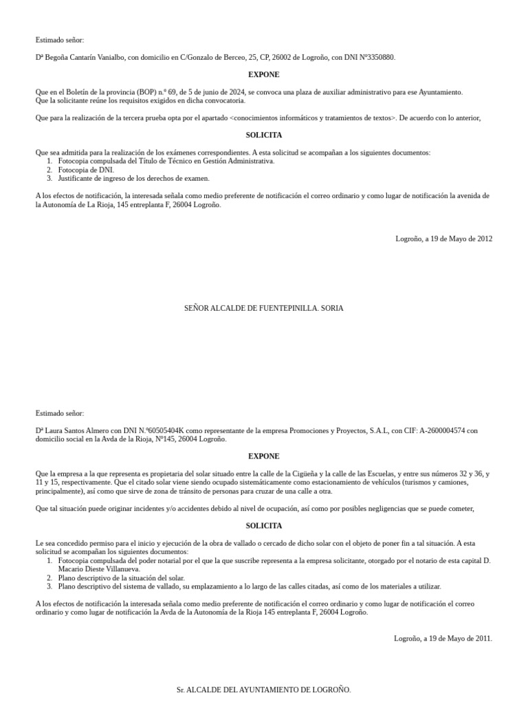 Instancias de Yeray Darío Calviño Mosteiro | PDF