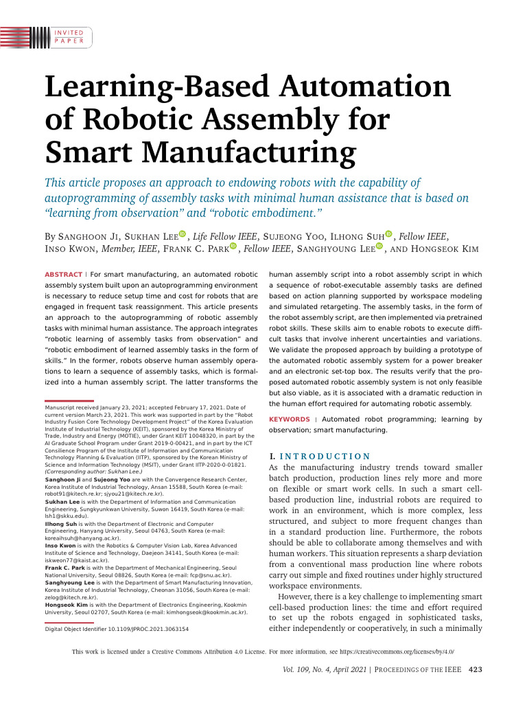 Learning-Based Automation of Robotic Assembly For Smart Manufacturing | PDF | Statistical ...