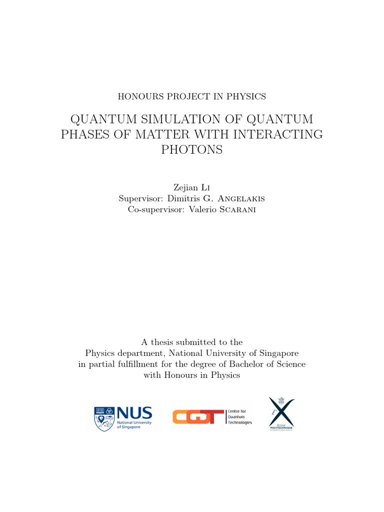 Quantum phases of light Paper | PDF | Quantum Mechanics | Materials Science